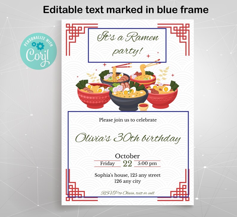 Ramen Birthday Party Invitation, Dinner Birthday Party Invitation ...