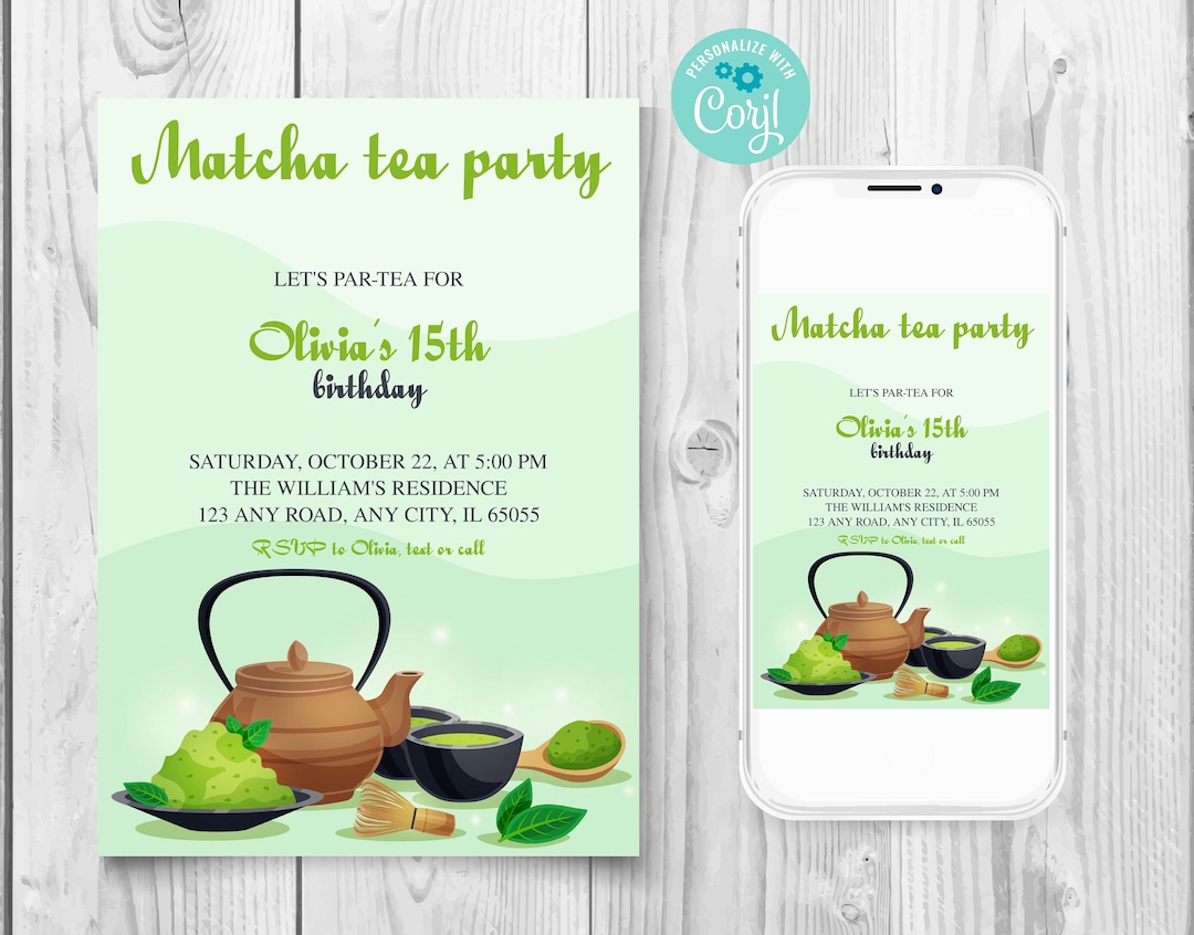 Matcha Birthday Party Invitation, Green Tea Invite, Japanese Style ...