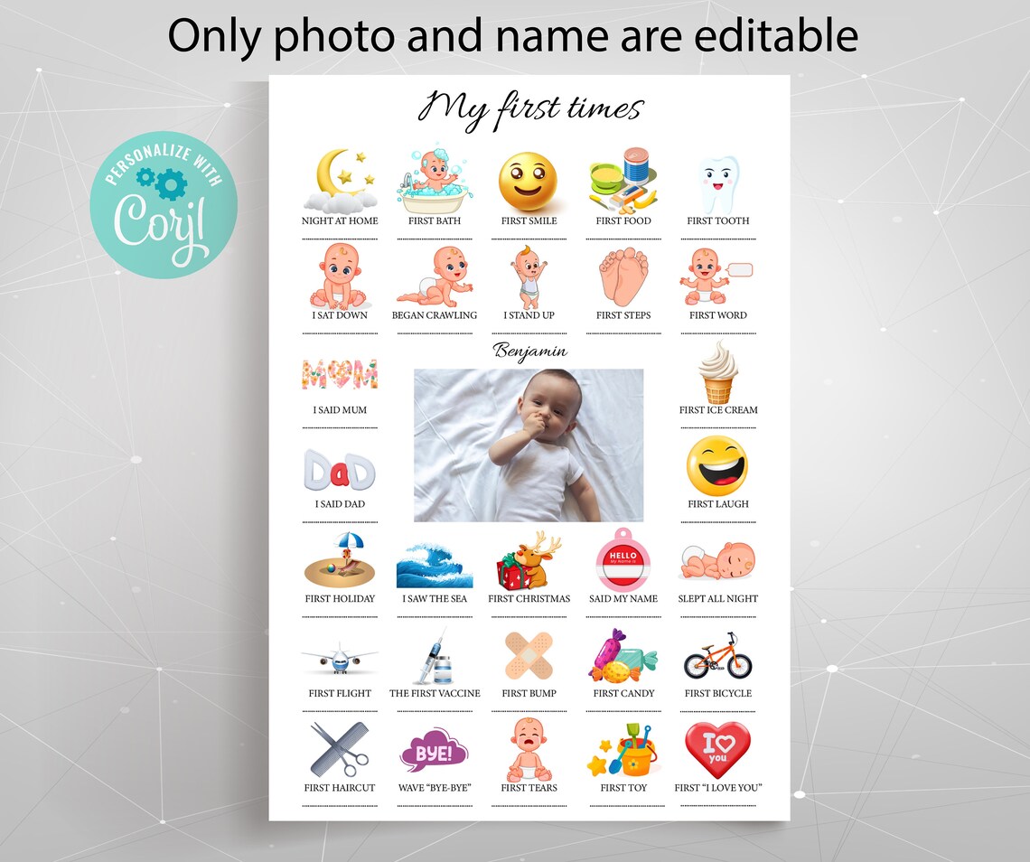 My First Times Baby Poster, Baby Birth Poster, Birth Gift Idea, Baby ...