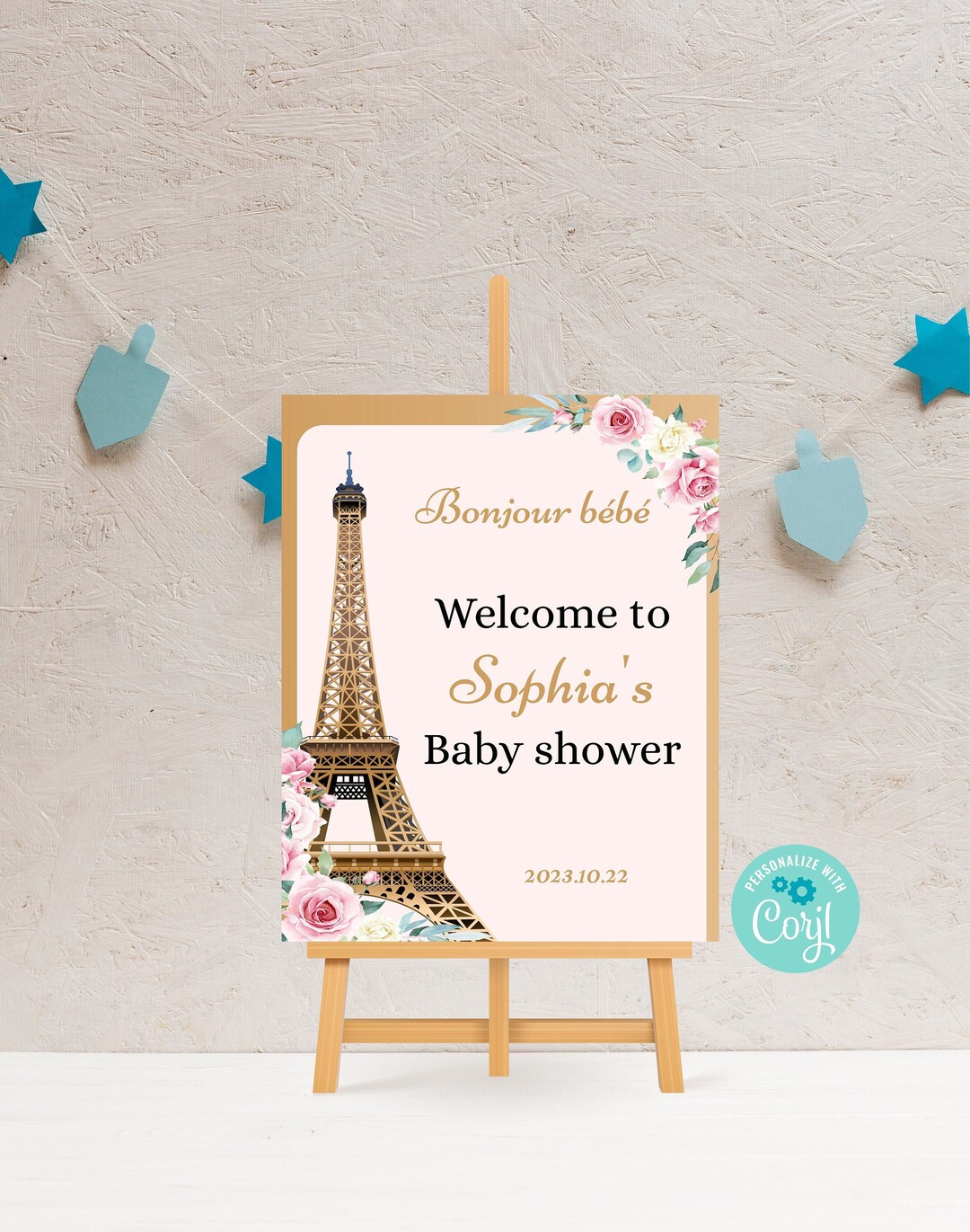 Editable Printable Paris Birthday Welcome Sign, Bonjour Bébé Pink Theme ...