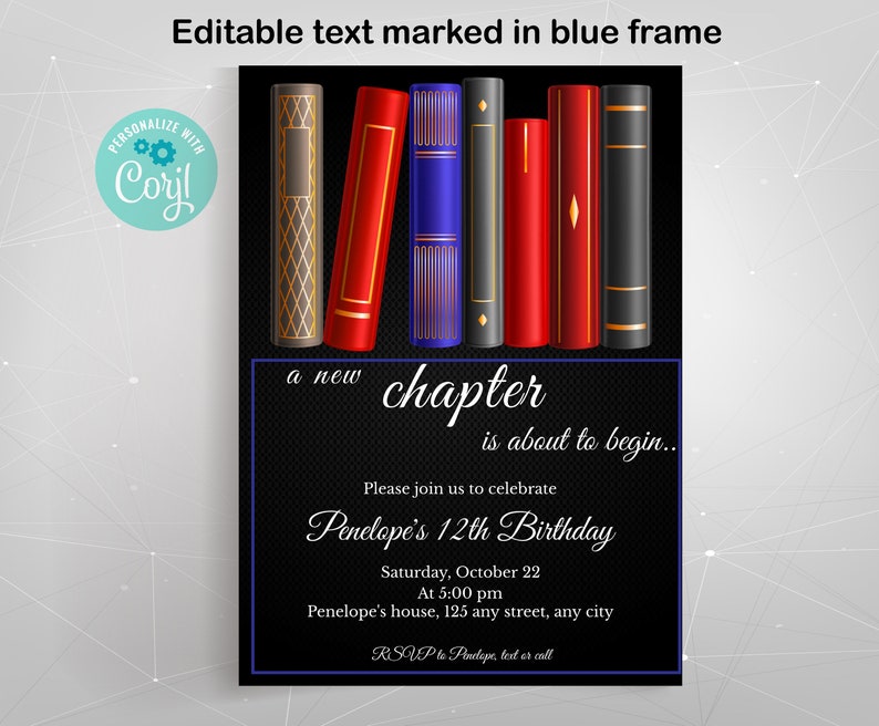 Editable New Chapter Birthday Party Invitation, Electronic Storybook ...