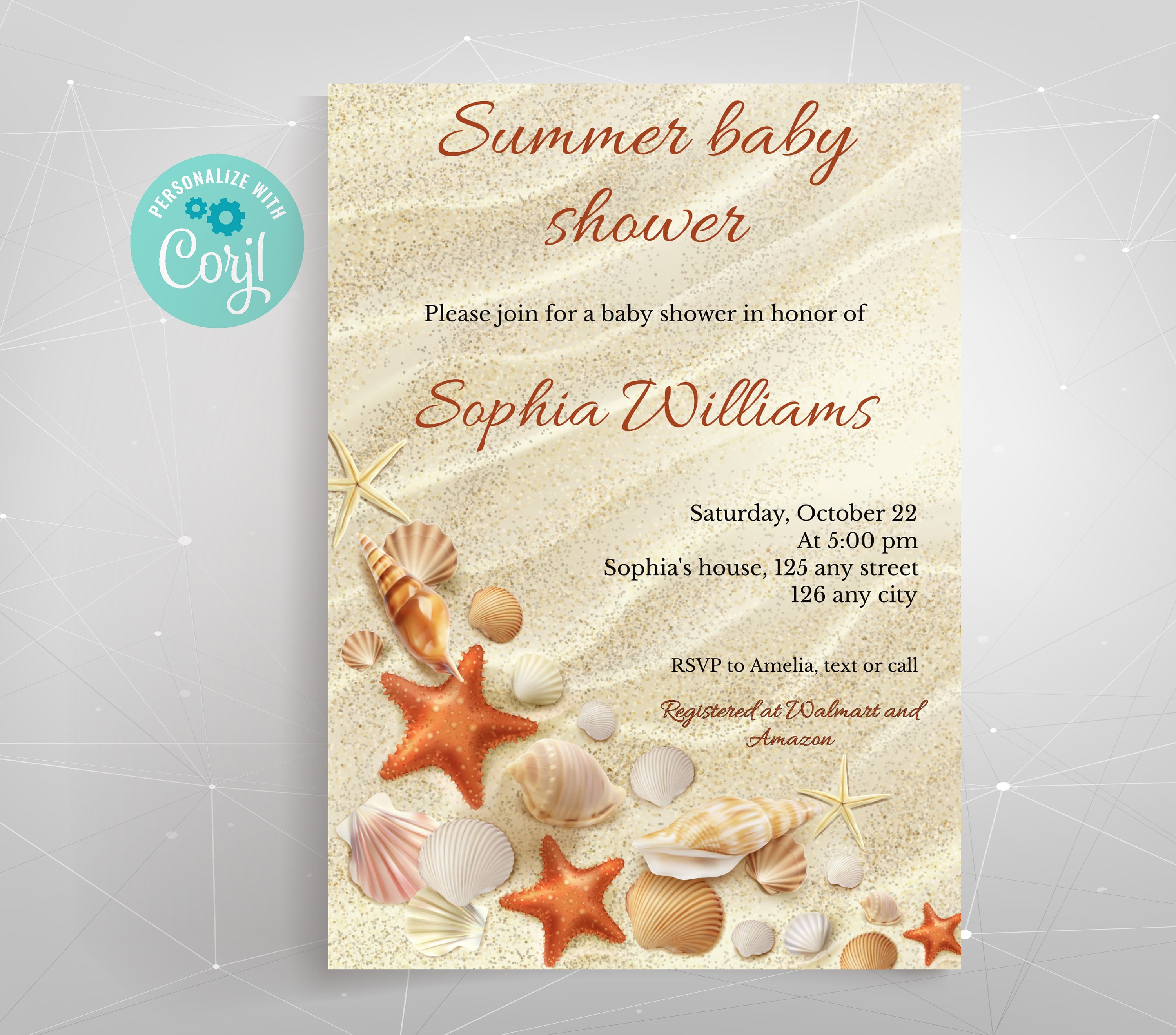 Editable Summer Baby Shower Invitation, Beach Baby Shower Invitation ...