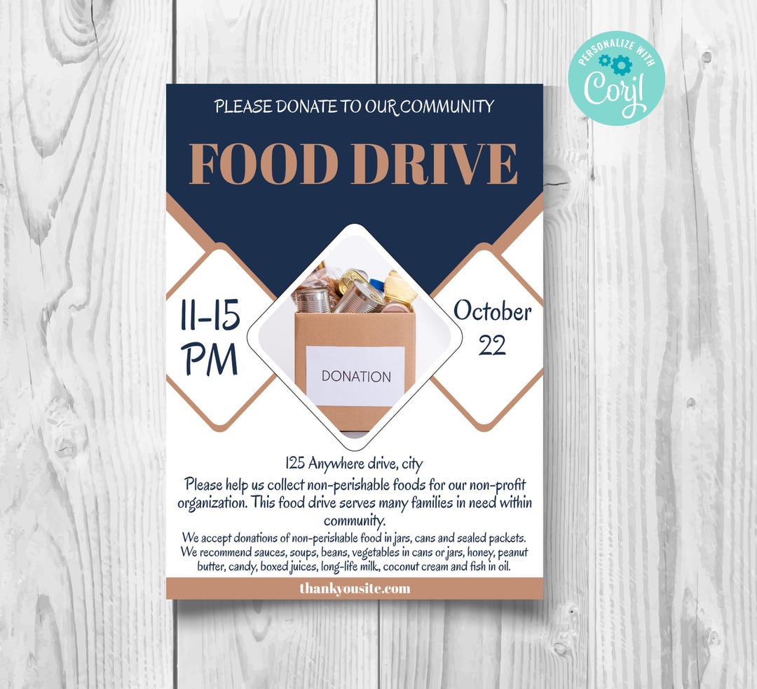 Editable Community Food Drive Flyer, Food Donation Flyer, Nonprofit ...