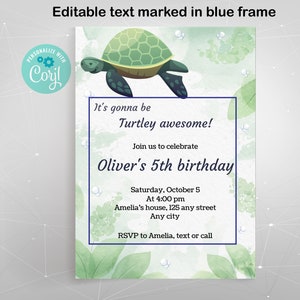 Turtley Awesome Birthday Party Invitation, Green Turtle Birthday ...