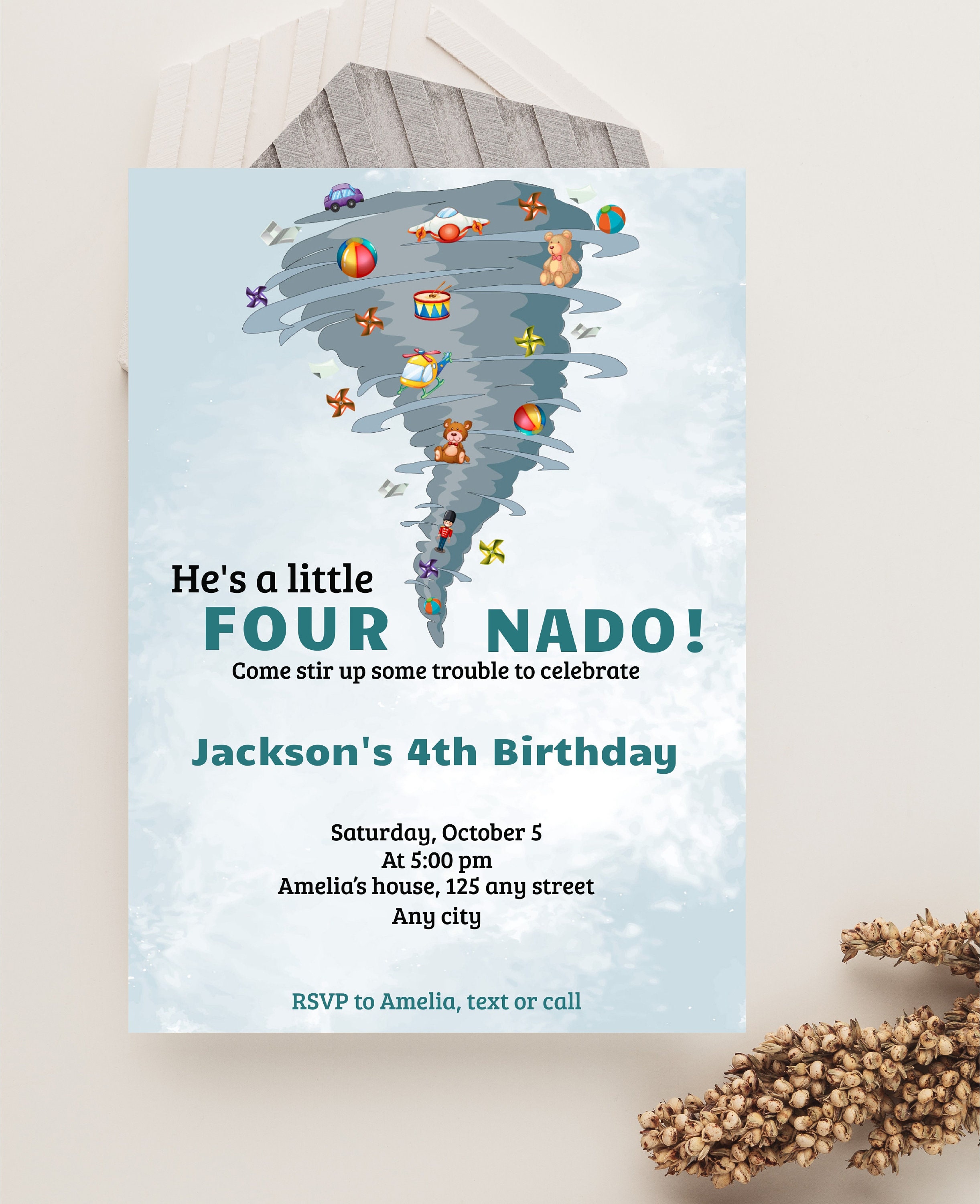 He's a Little Tornado Birthday Party Invitation, Electronic Storm ...