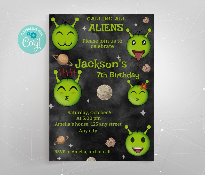 Editable Calling All Aliens Birthday Party Invitation - Etsy