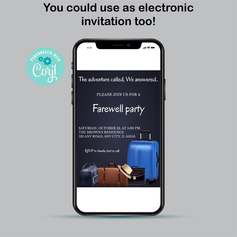 Printable Moving Party Invitation, Going Away Party Invite, Farewell Party, Adventure Goodbye ...