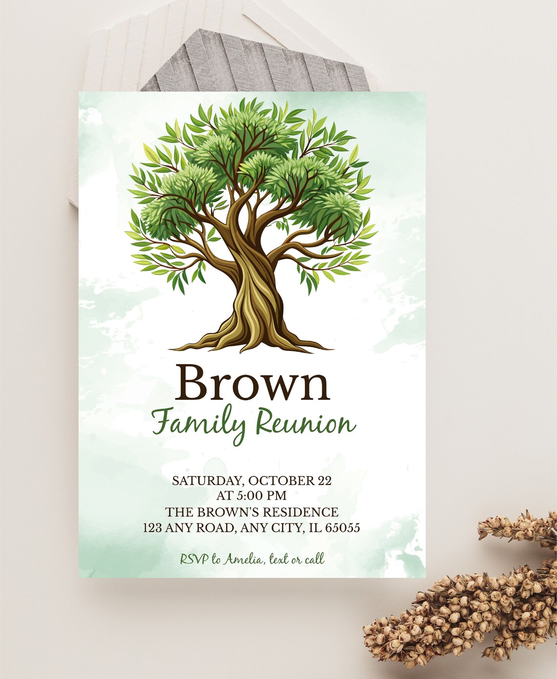 Green Tree Family Reunion Invitation, Family Tree Reunion Invitation ...