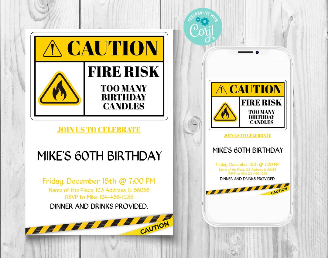 Funny Adults Birthday Party Invitation, Too Many Candles Birthday ...