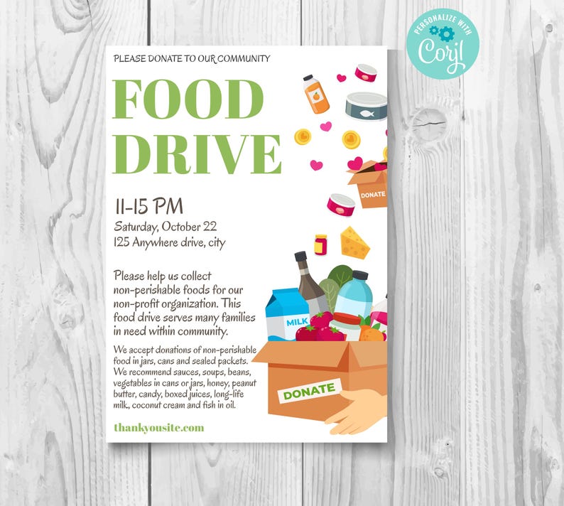 Editable Community Food Drive Flyer, Food Donation Flyer, Nonprofit ...