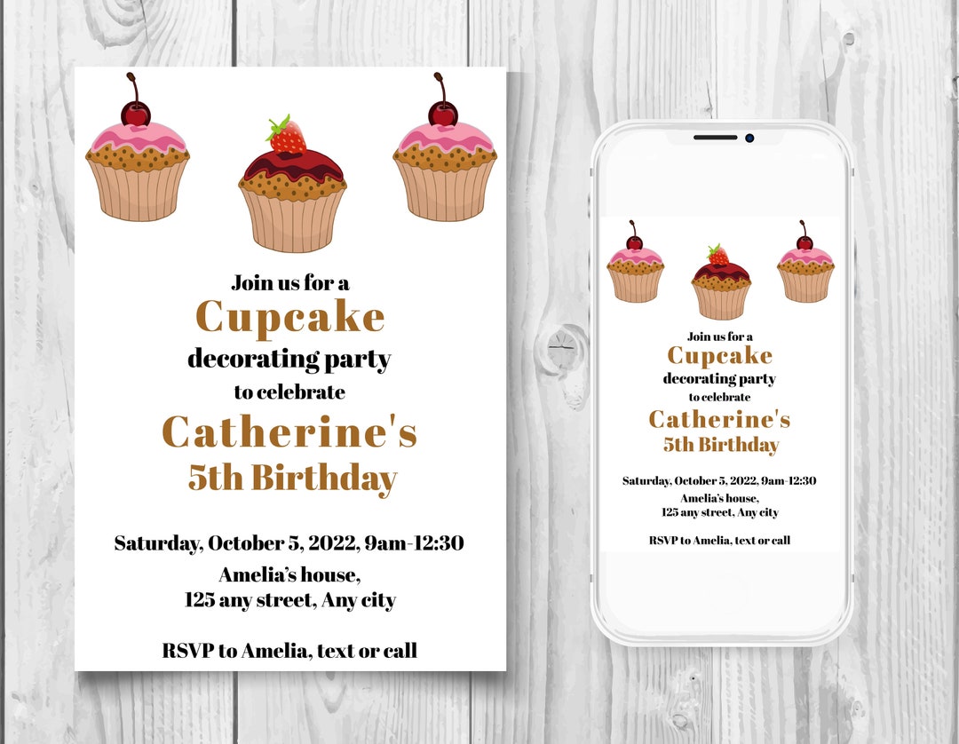 Cupcake Invitation, Cupcake Decorating Birthday Invitation, Baking ...