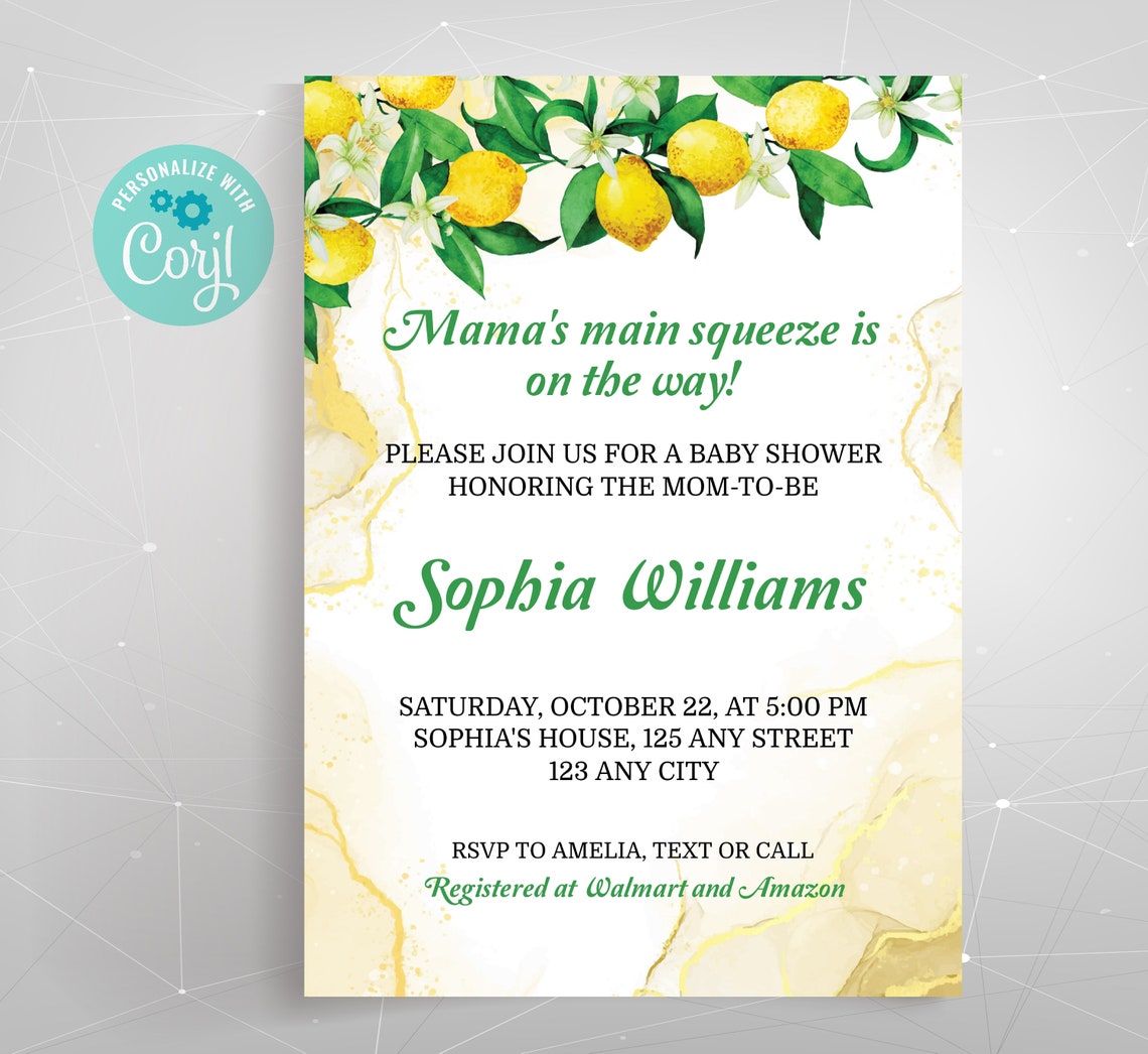 Editable Printable Lemon Squeeze Baby Shower Invitation, Electronic ...