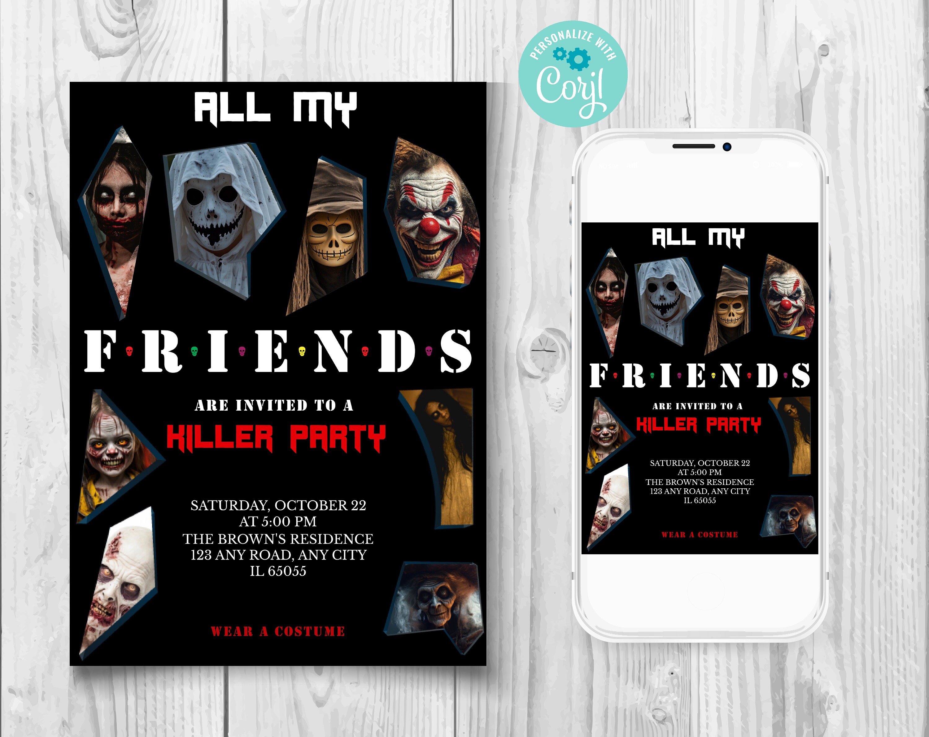 Horror Movie Characters Invitation, Killer Halloween Party Invite ...