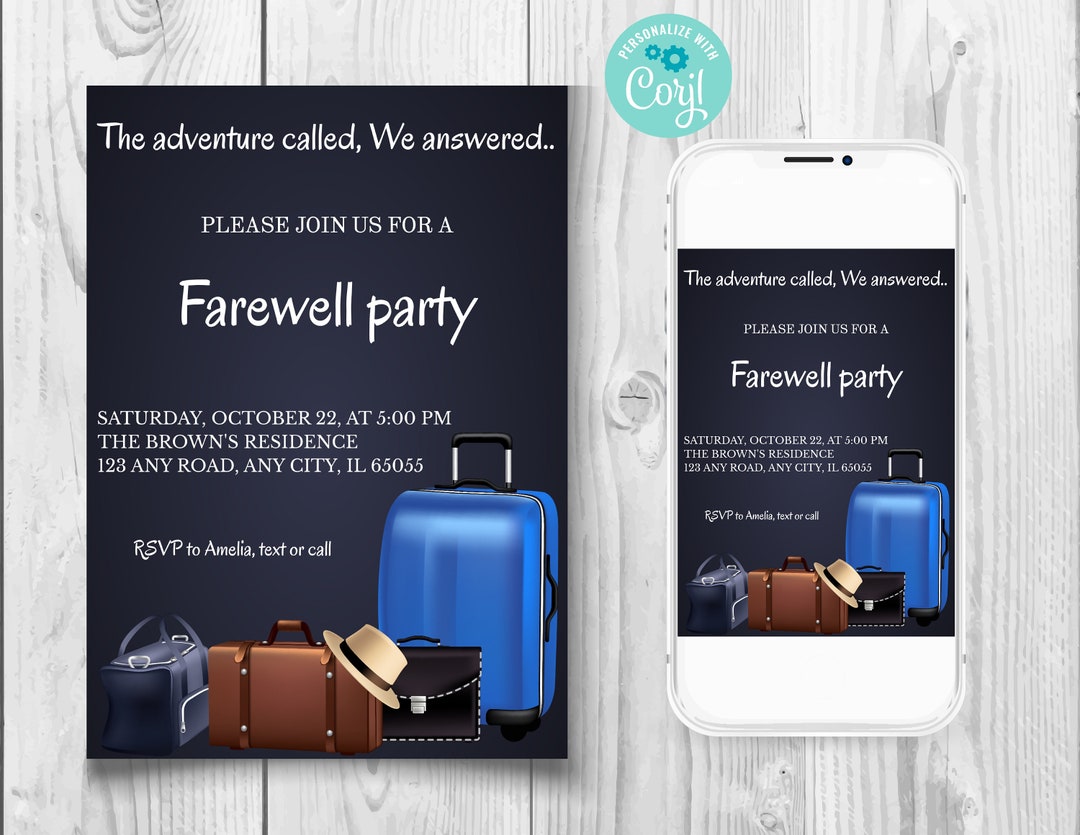 Printable Moving Party Invitation, Going Away Party Invite, Farewell Party, Adventure Goodbye ...