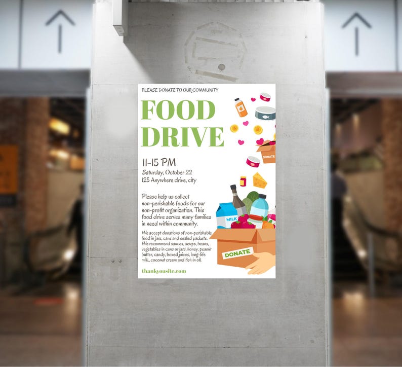 Editable Community Food Drive Flyer, Food Donation Flyer, Nonprofit ...