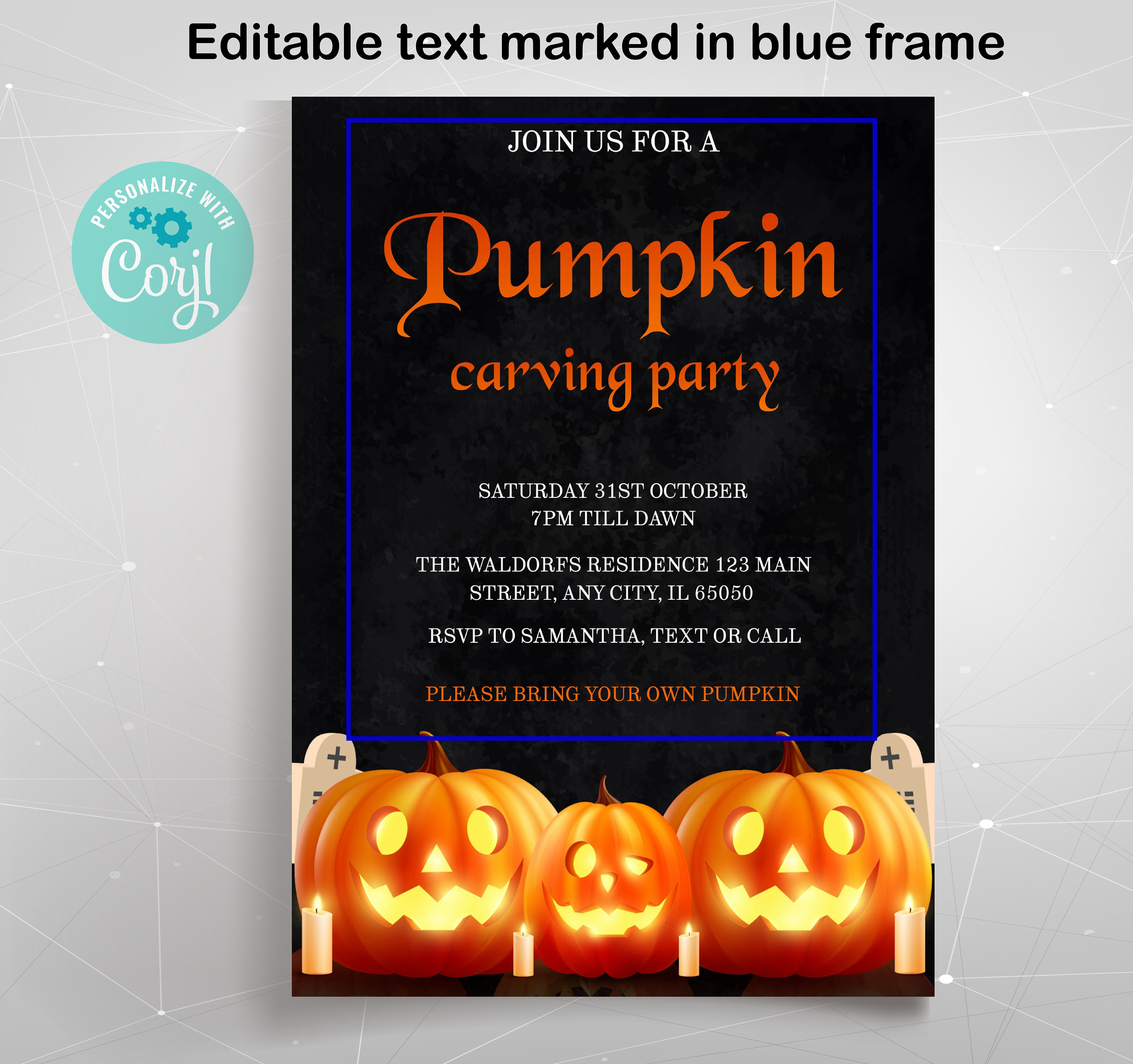 Pumpkin Carving Party Invitation, Editable Halloween Invite, Jack-o ...