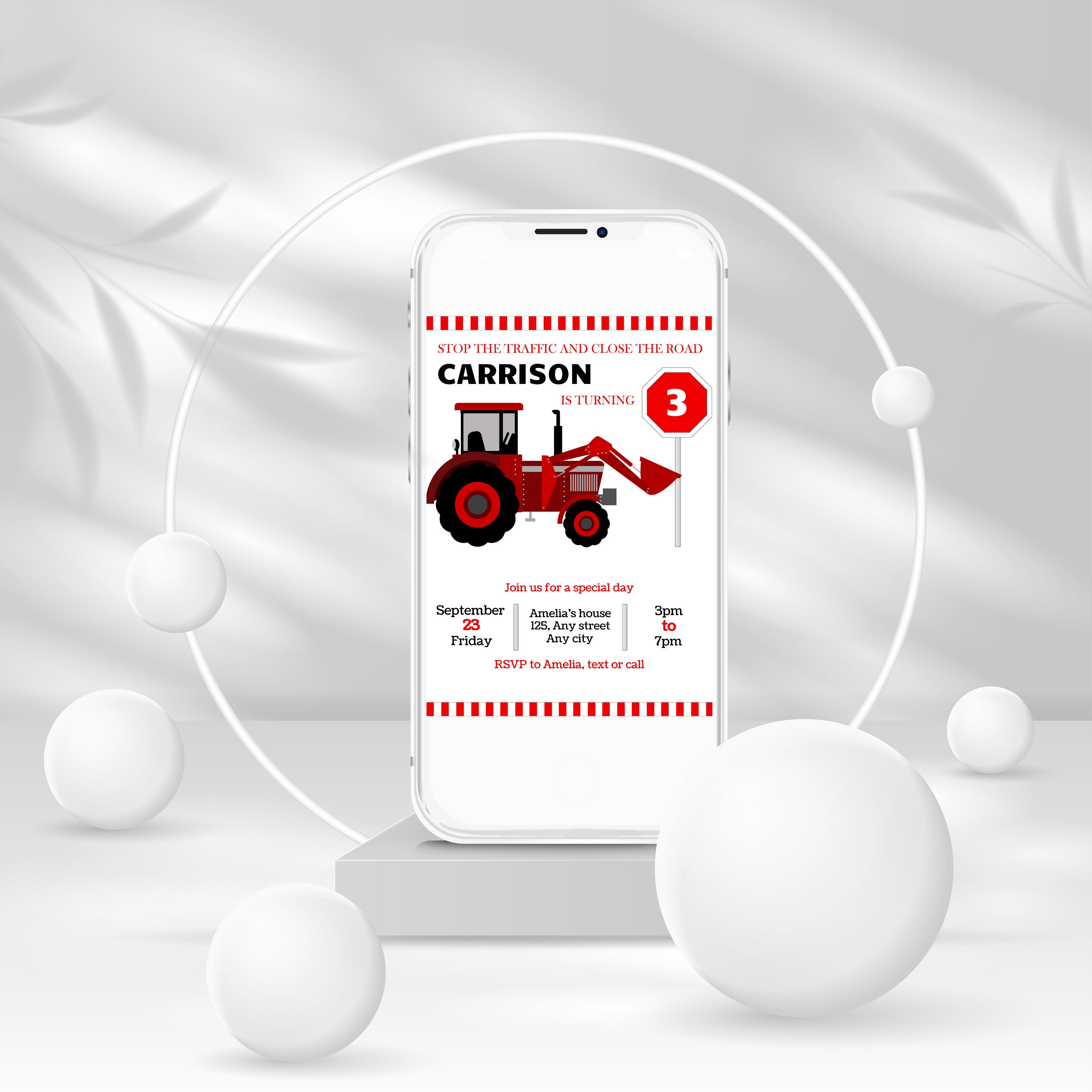 Red Tractor Birthday Invitation, Farm Invitation, Farming Equipment ...