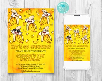 Editable Bananas Birthday Party Invitation, Let's Go Bananas Invitation ...