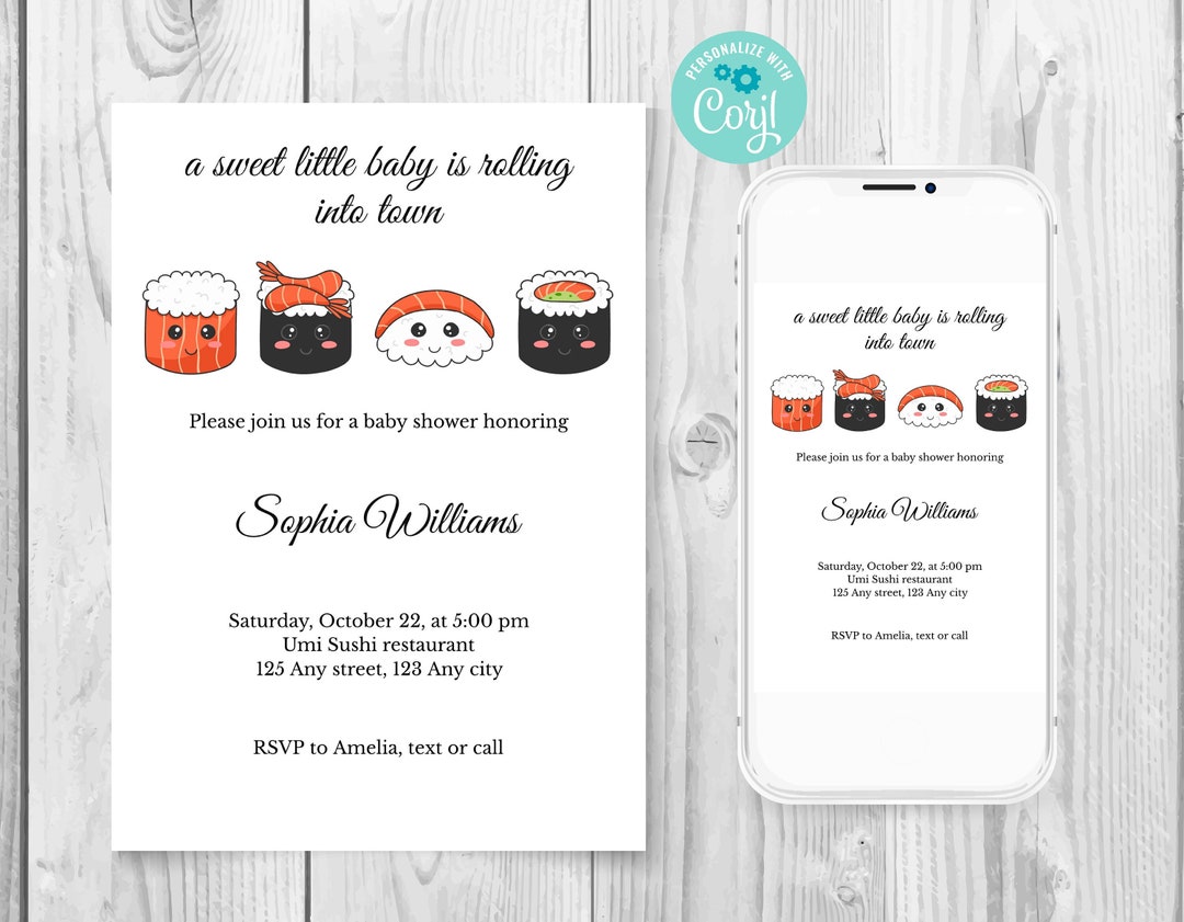 Sushi Baby Shower Invitation, Japanese Style Baby Shower Invitation ...
