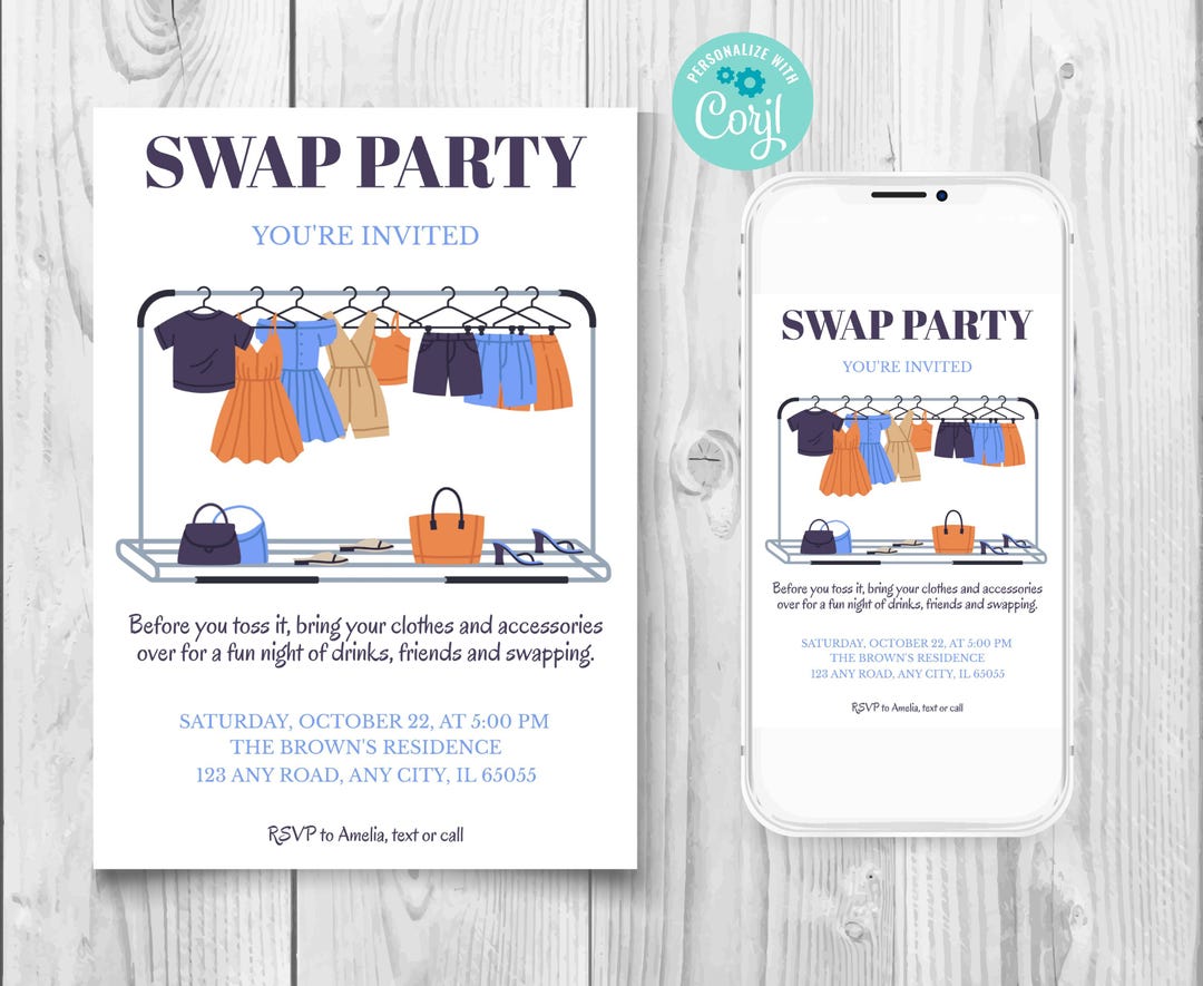 Editable Clothing Swap Party Invitation, Clothing Swap Party Social ...