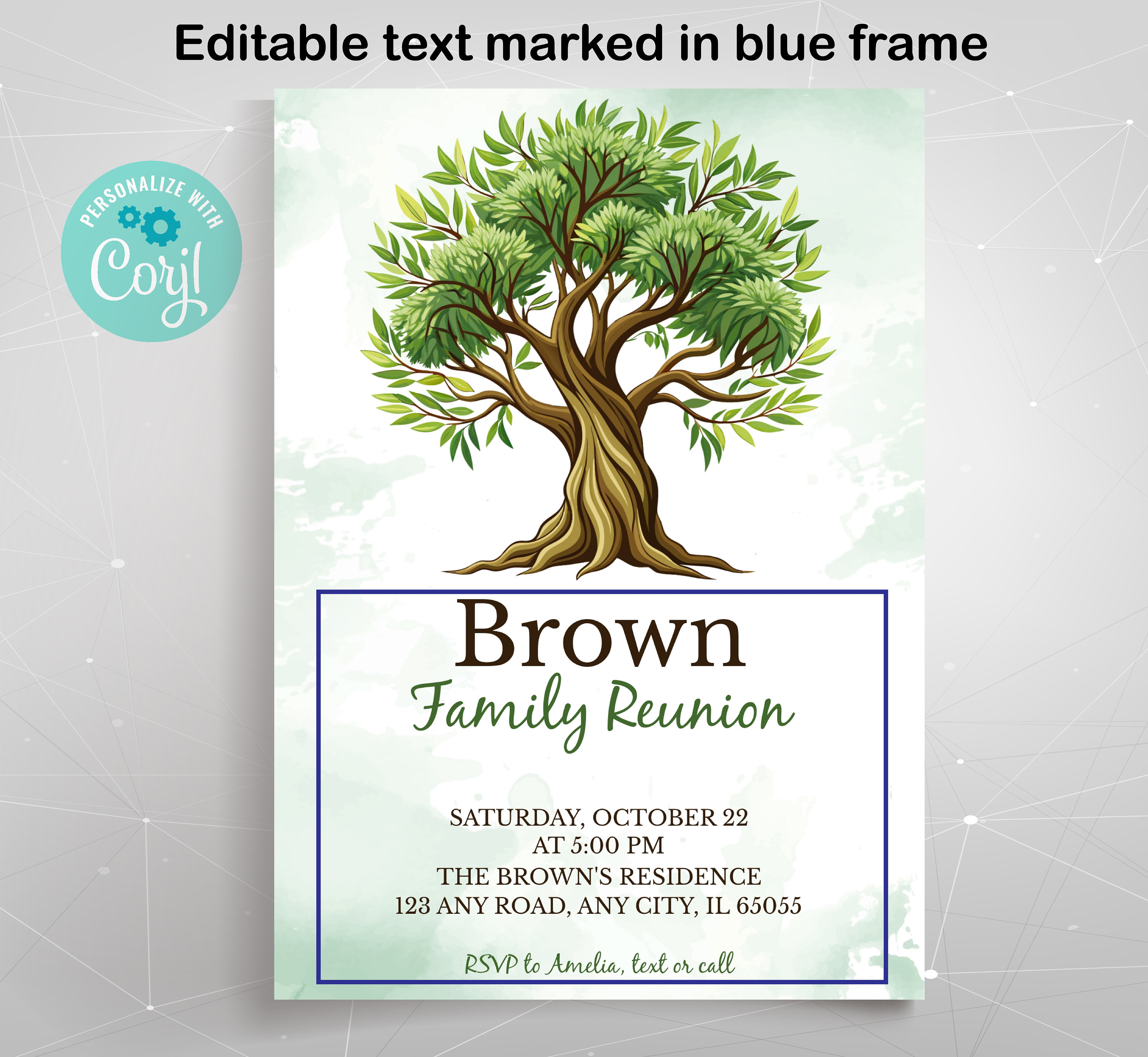 Green Tree Family Reunion Invitation, Family Tree Reunion Invitation ...