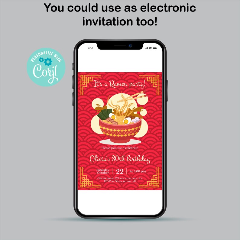 Ramen Birthday Party Invitation, Asian Noodle Invitation, Japanese ...