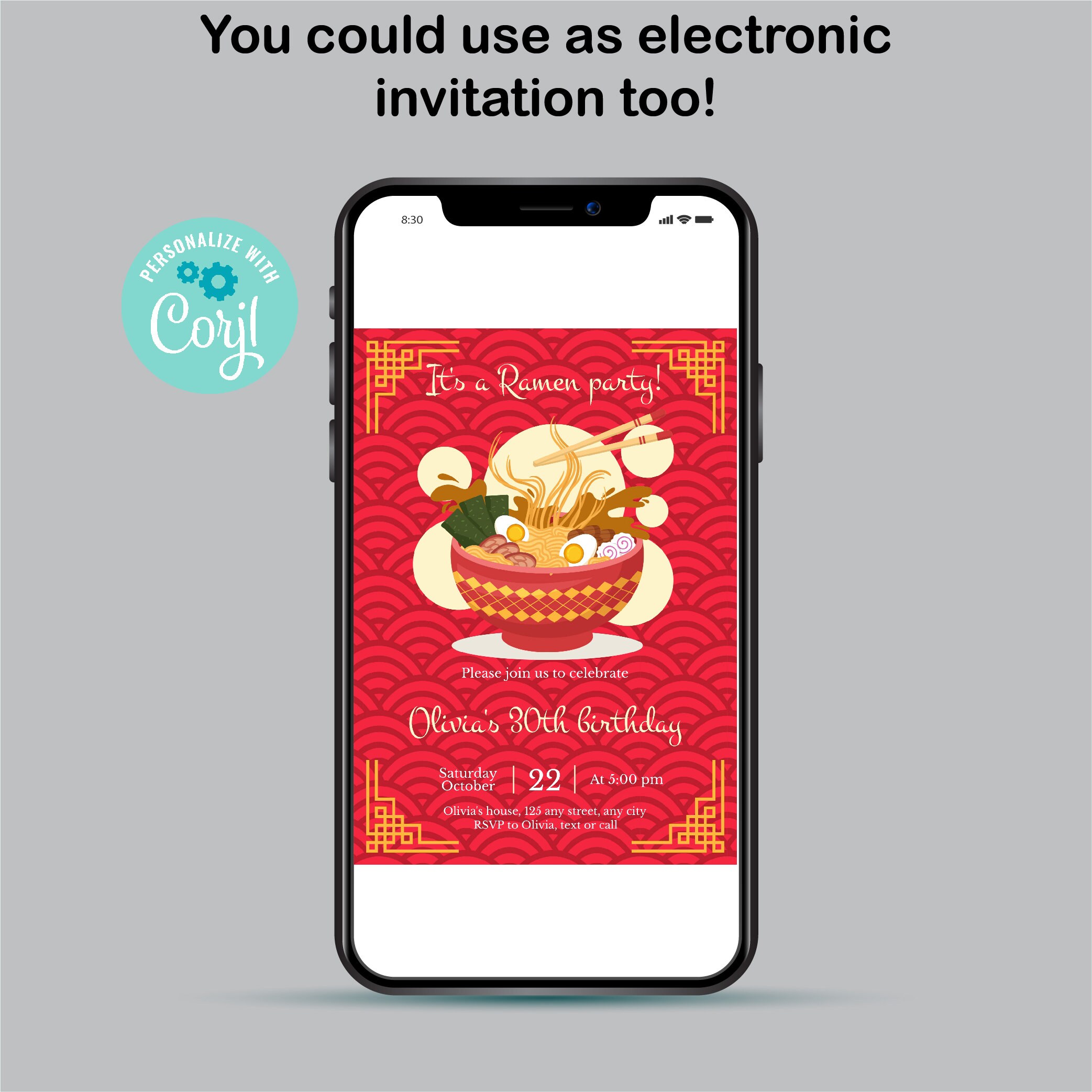 Ramen Birthday Party Invitation, Asian Noodle Invitation, Japanese ...