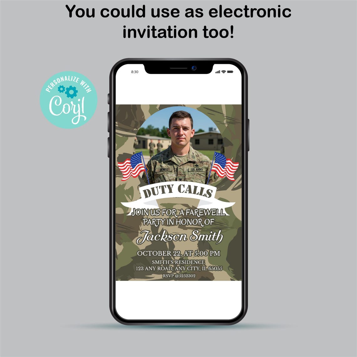 Editable Duty Calls Invitation, Military Farewell Invitation With Photo ...