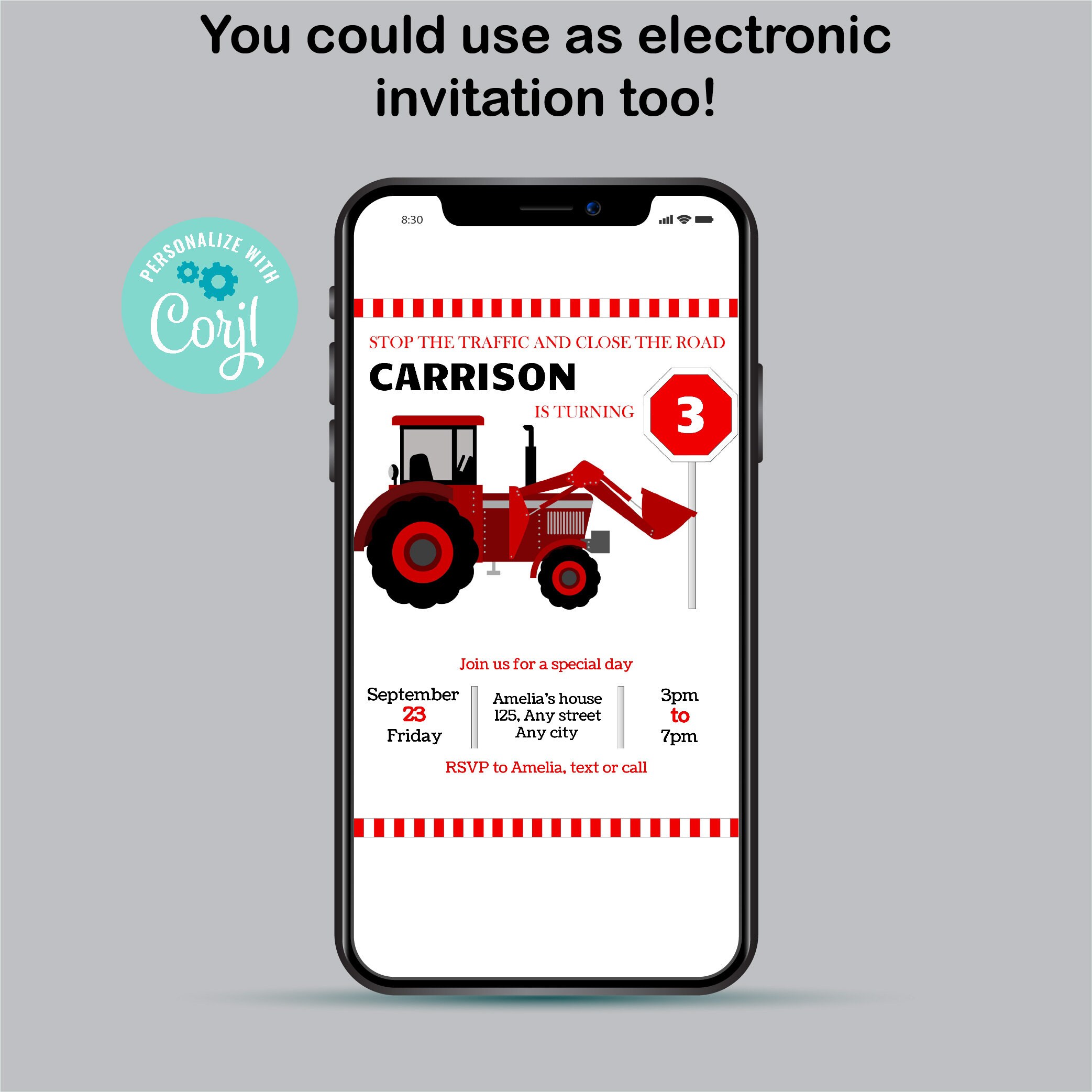Red Tractor Birthday Invitation, Farm Invitation, Farming Equipment ...