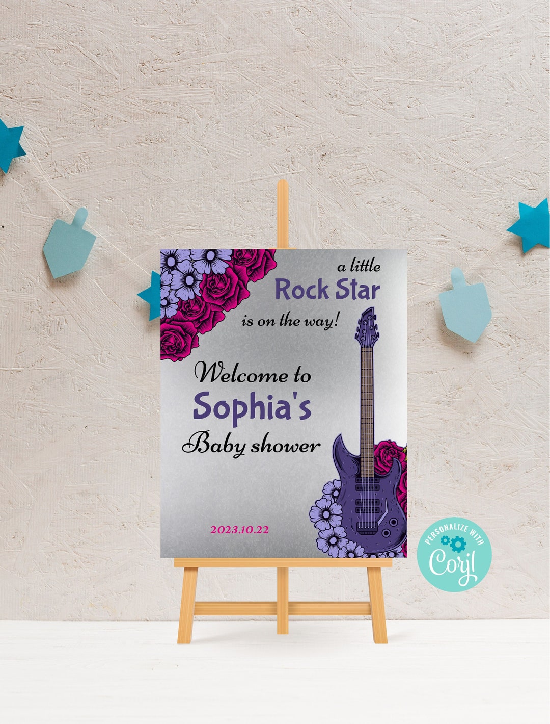 Editable Printable Little Rock Star Baby Shower Welcome Sign, Purple ...