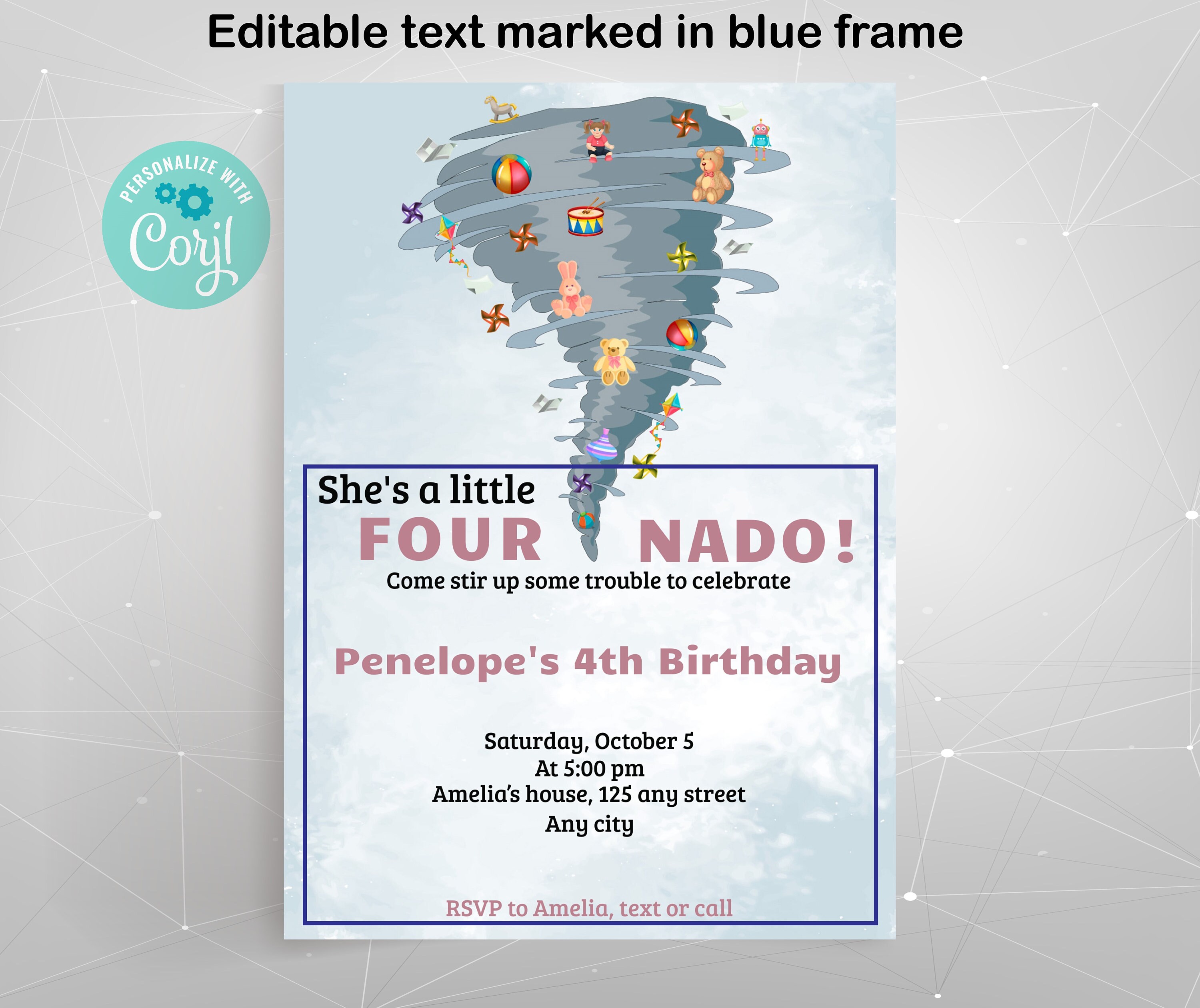 She's a Little Tornado Birthday Party Invitation, Electronic Storm ...