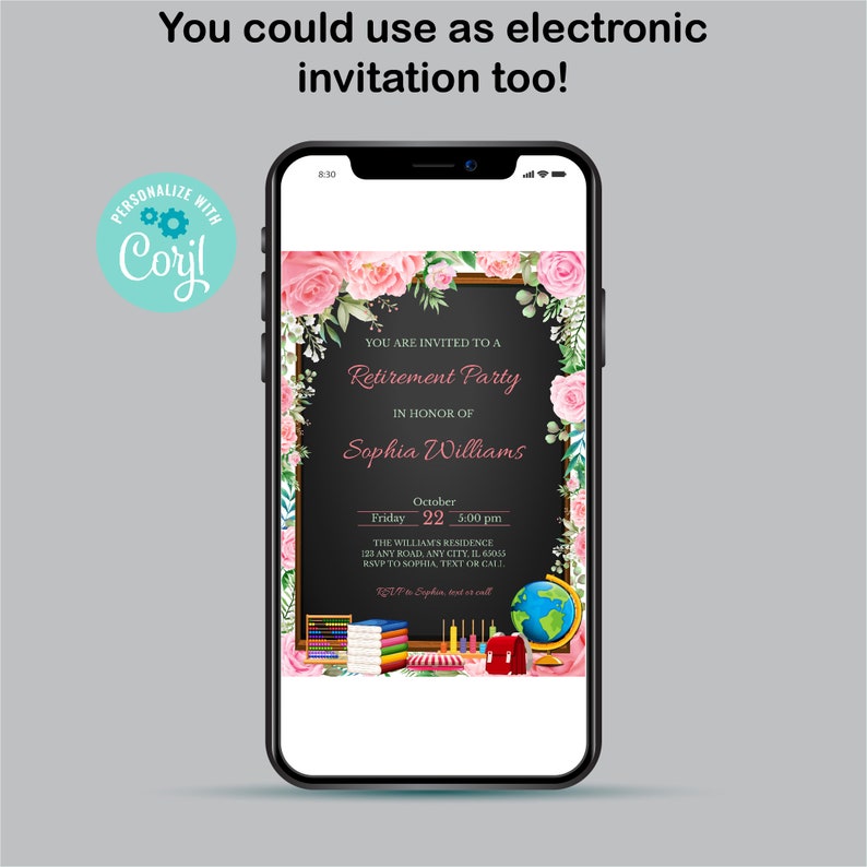 Digital Teacher Retirement Party Invitation, Principal Retirement ...