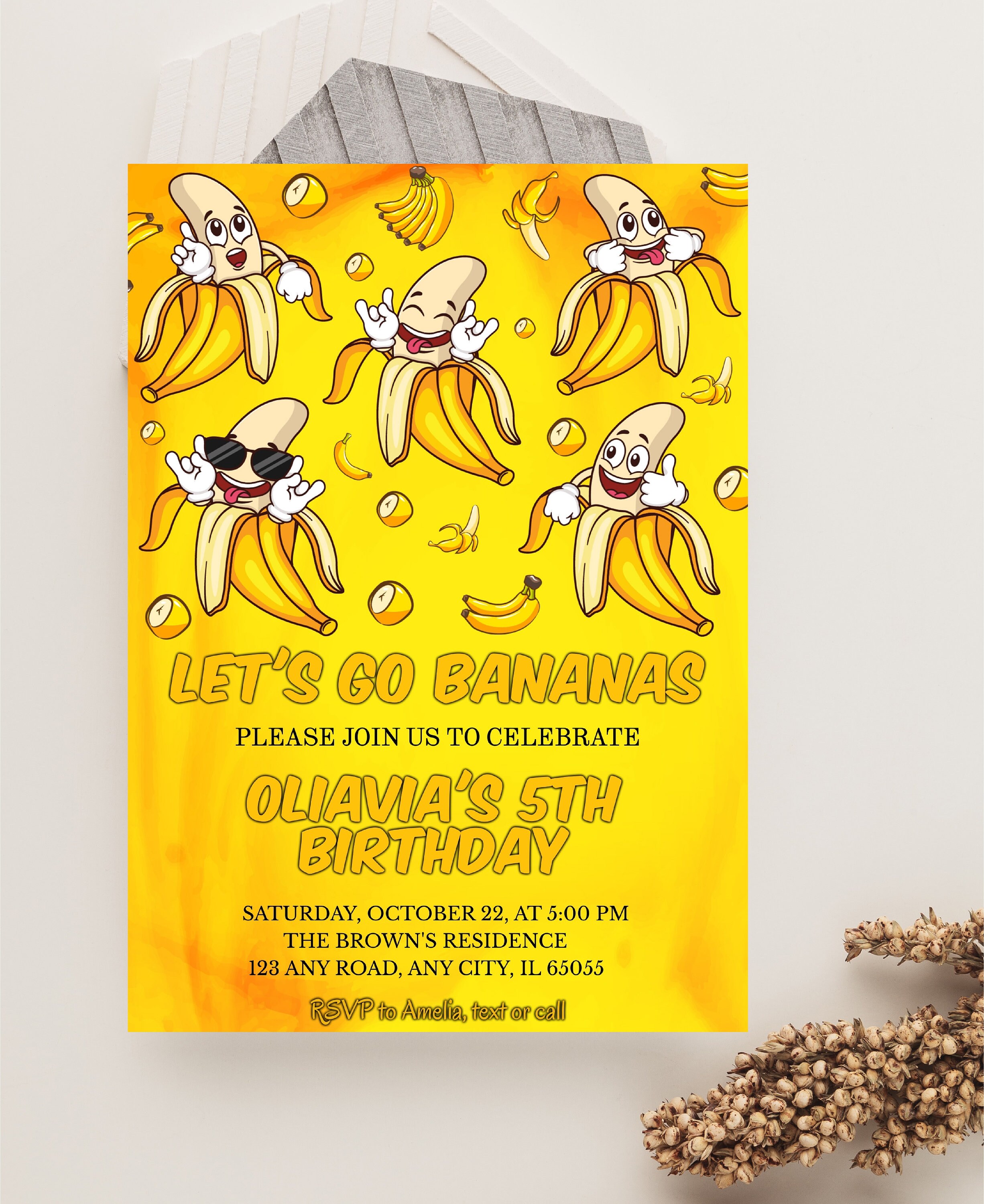 Editable Bananas Birthday Party Invitation, Let's Go Bananas Invitation ...