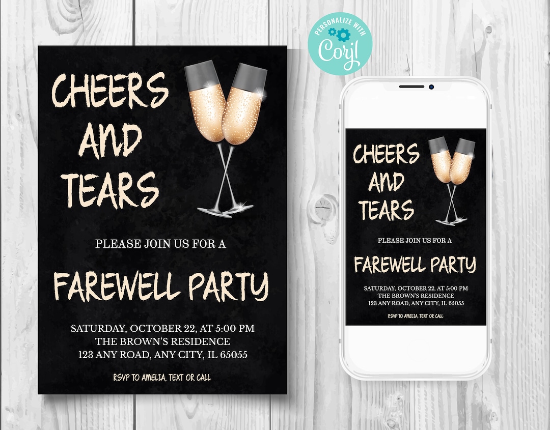 Cheers and Tears Farewell Party Invitation, Modern We're Moving ...