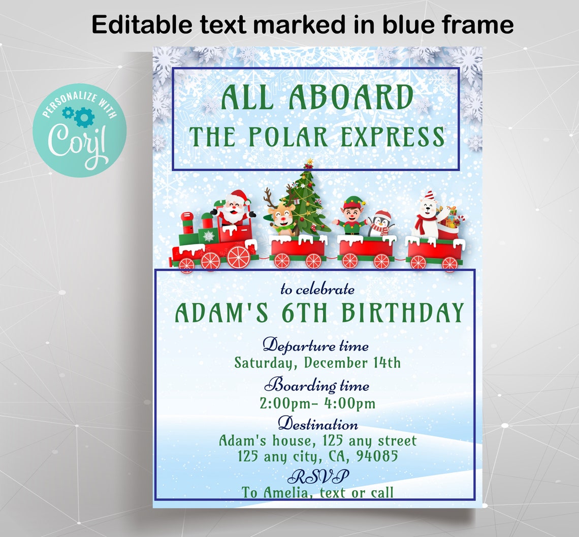 Editable Polar Express Train Invitation, Christmas Birthday Party ...