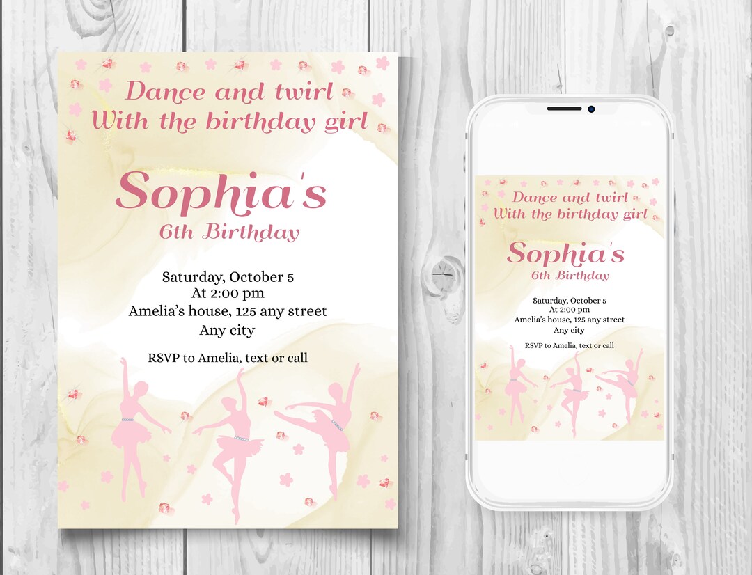 Editable Ballerina Birthday Invitation, Girl's Ballet Theme Invite ...