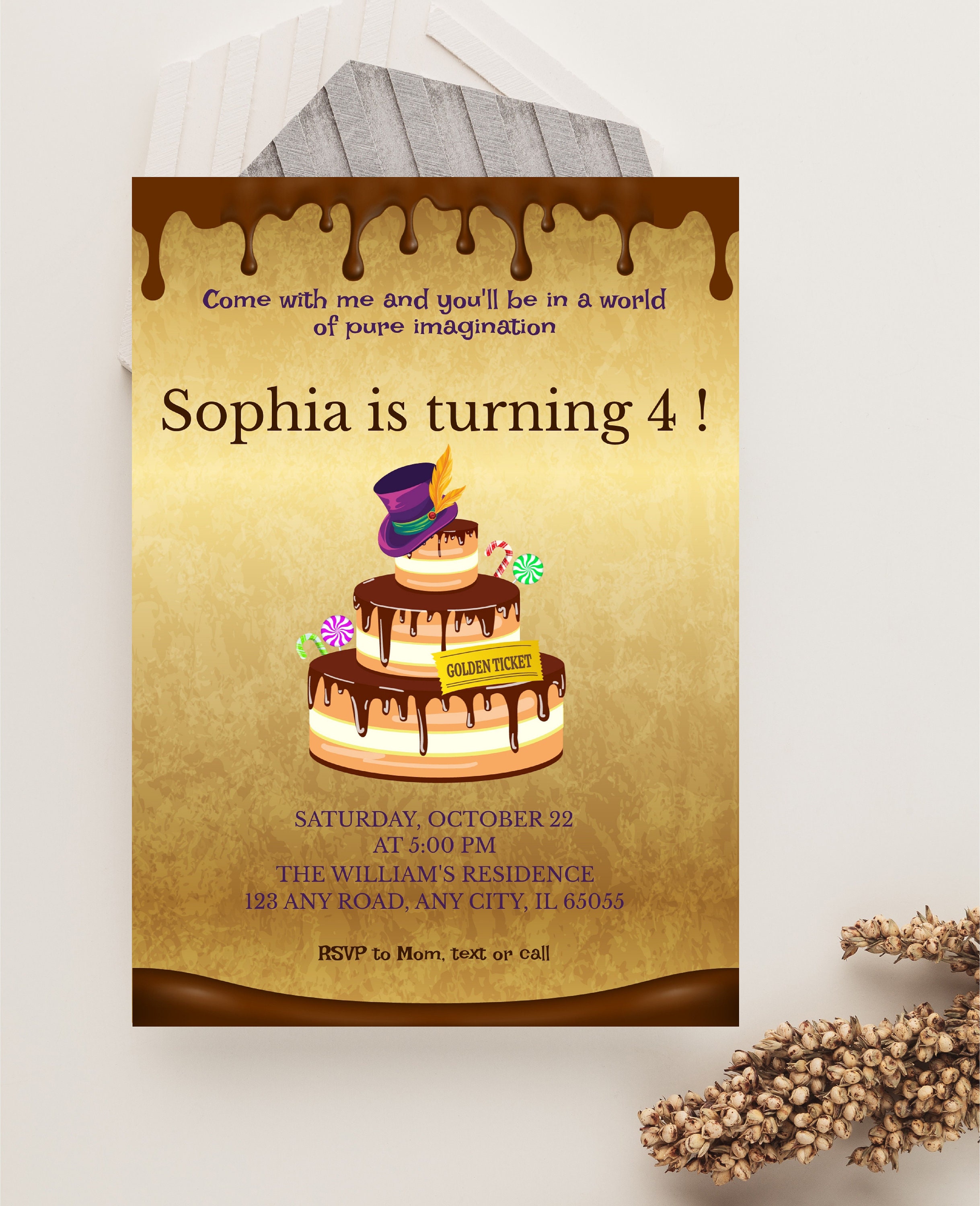 Chocolate Factory Birthday Invitation, Golden Ticket Birthday ...