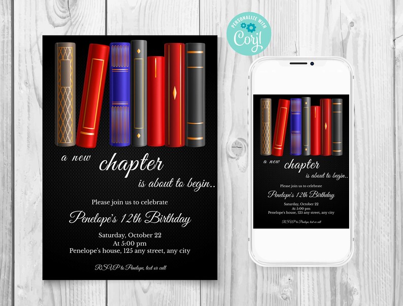 Editable New Chapter Birthday Party Invitation, Electronic Storybook ...
