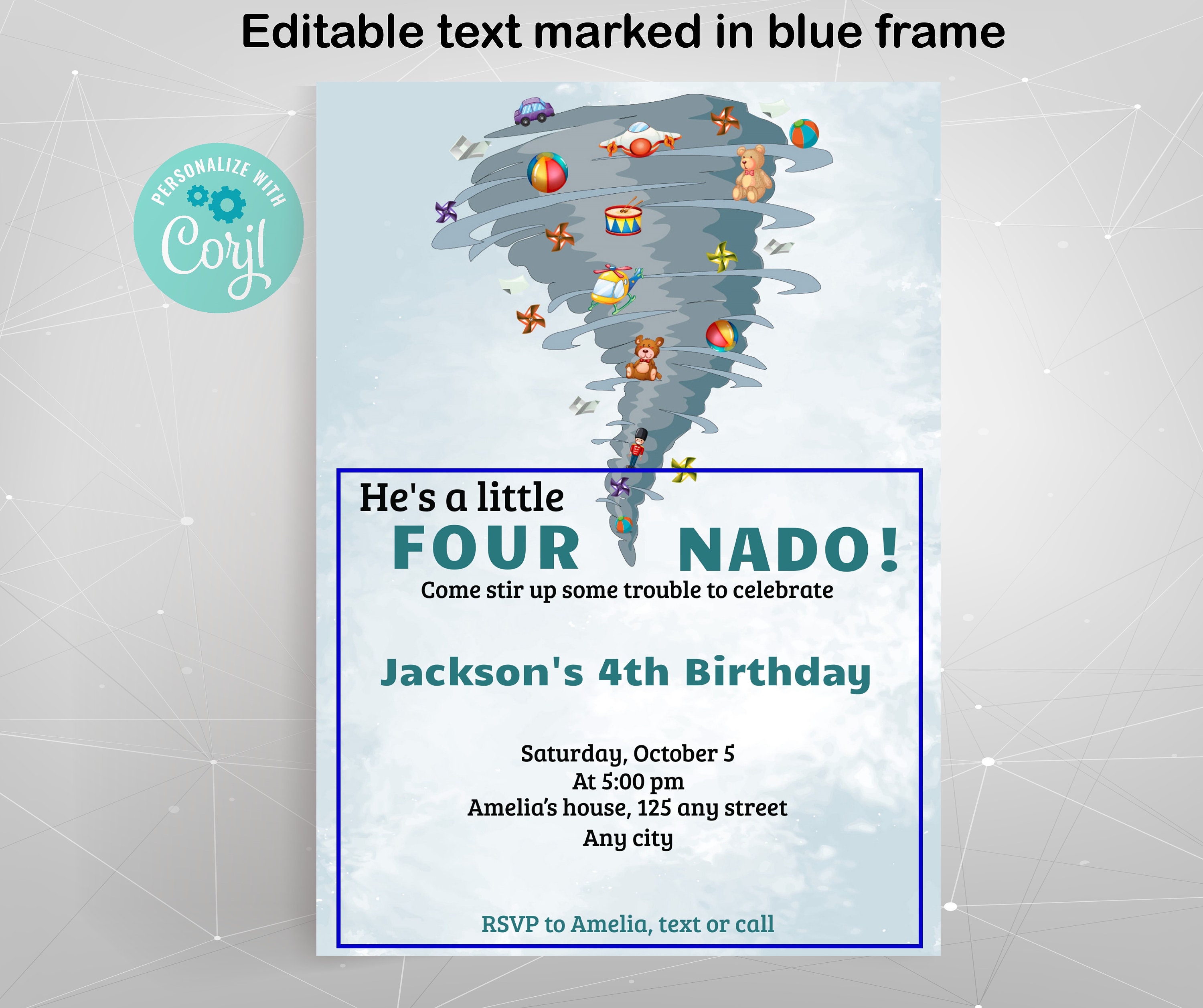 He's a Little Tornado Birthday Party Invitation, Electronic Storm ...