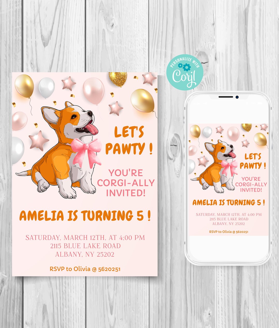 Editable Corgi Birthday Invitation, Puppy Birthday Invite, Customizable ...