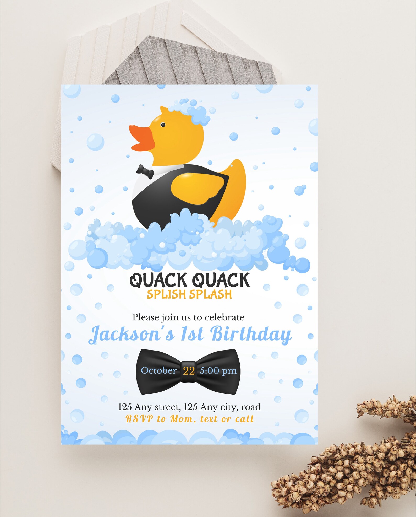 Editable Rubber Duck Birthday Invitation, Quack Party Invitation, Bath ...