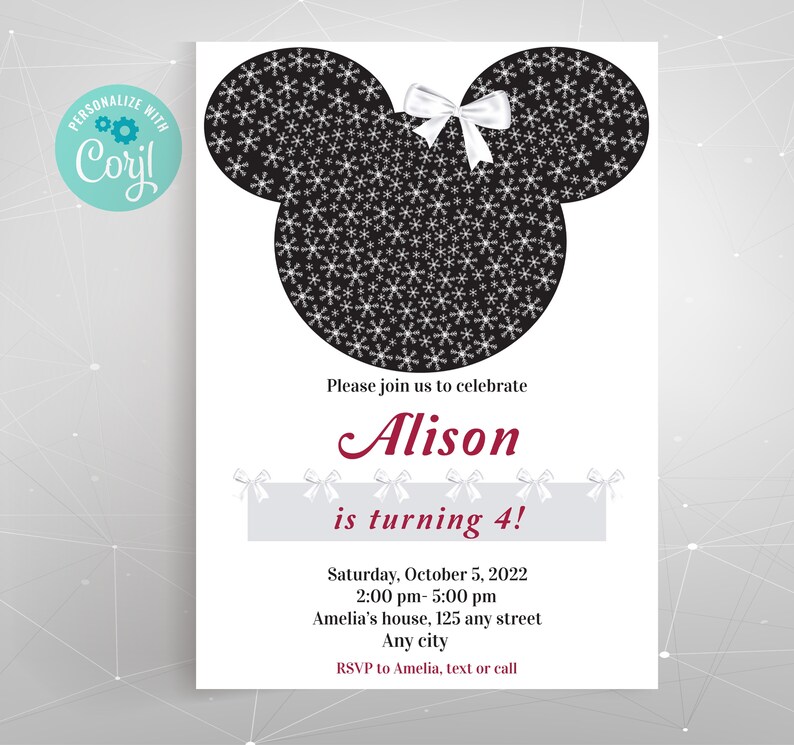 Editable Printable White Black Snowflake Ribbon Birthday Party - Etsy