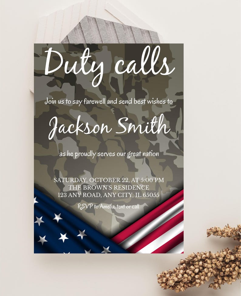 Editable Duty Calls Farewell Party Invitation, Military Going Away ...