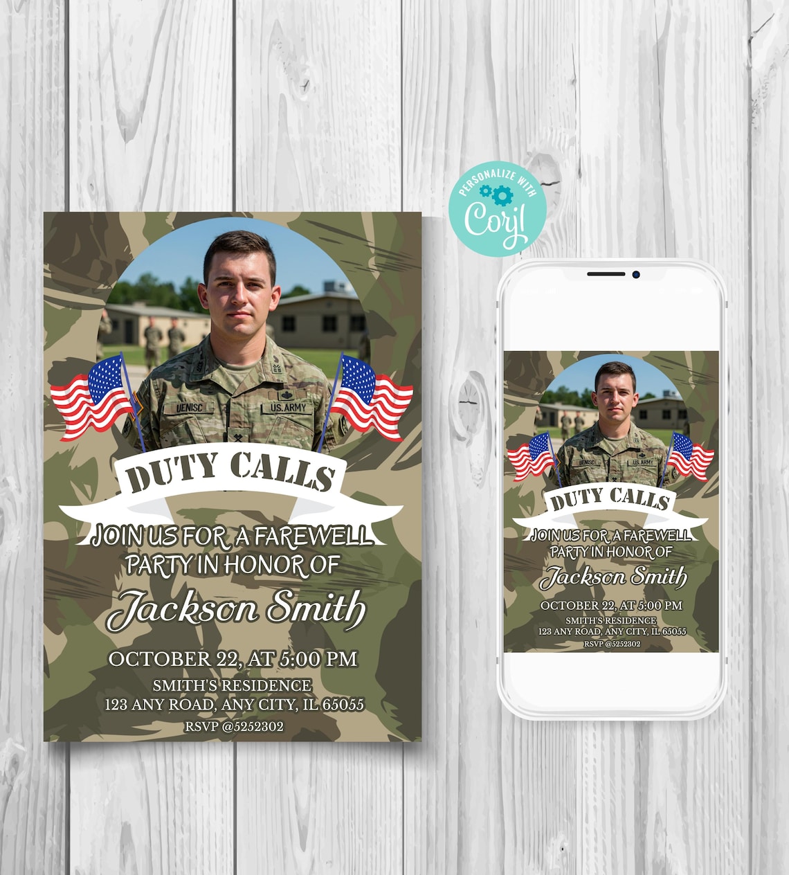 Editable Duty Calls Invitation, Military Farewell Invitation With Photo ...