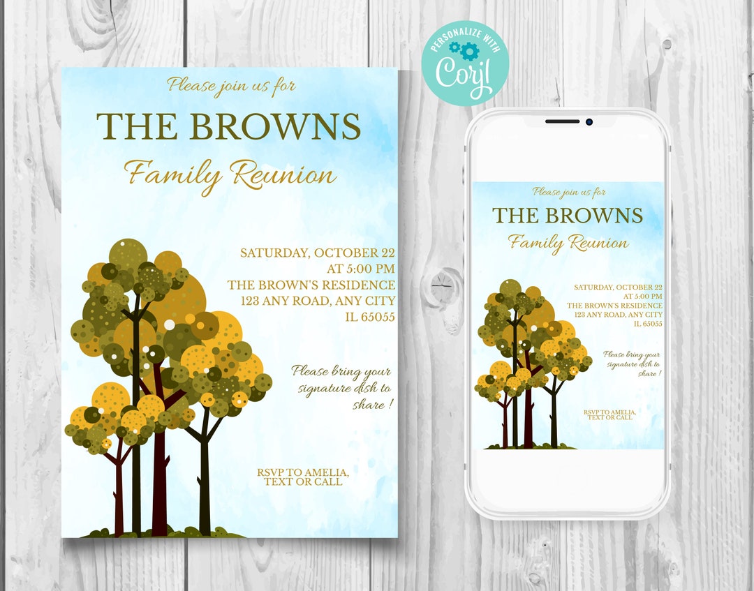 Green Tree Family Reunion Invitation, Family Tree Reunion Invitation ...