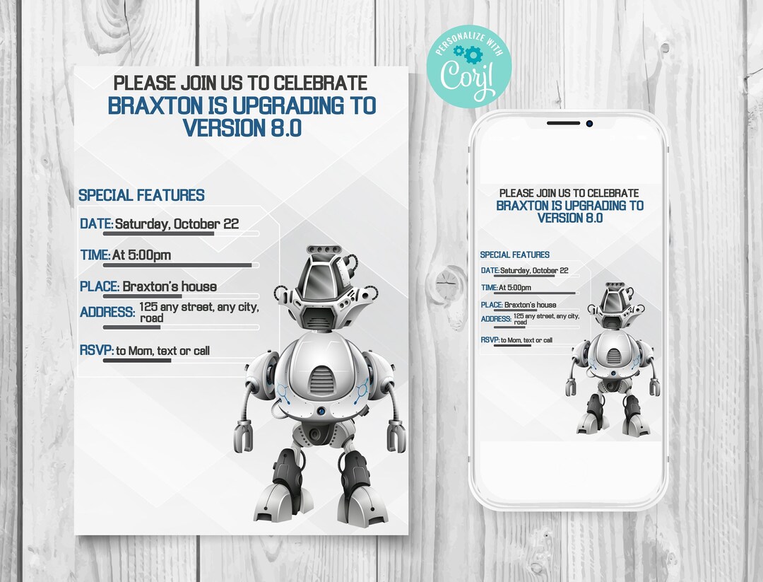 Robot Birthday Party Invitation, Coding Birthday Party Template, Let's ...