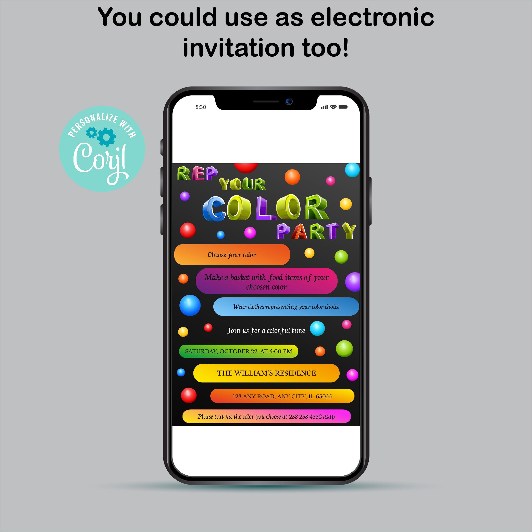 Rep Your Color Invitation, Color Party Invitation, Tiktok Party ...