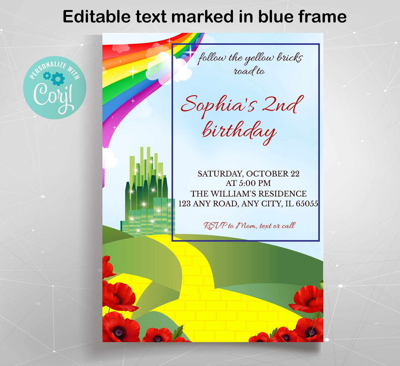Wizard of Oz Birthday Invitation, Yellow Brick Road Invitation, Emerald ...