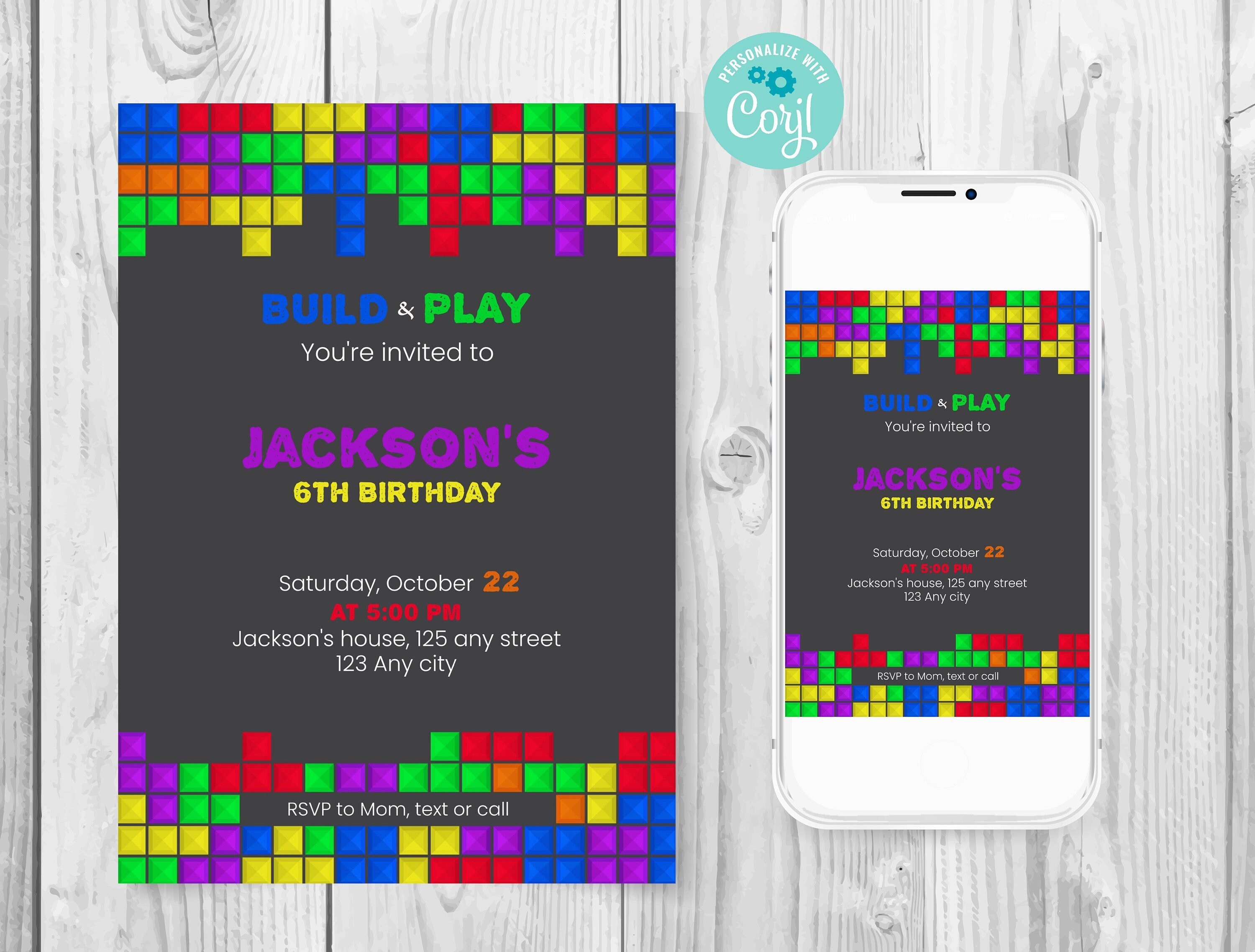Editable Bricks Birthday Invitation Template, Electronic Blocks ...