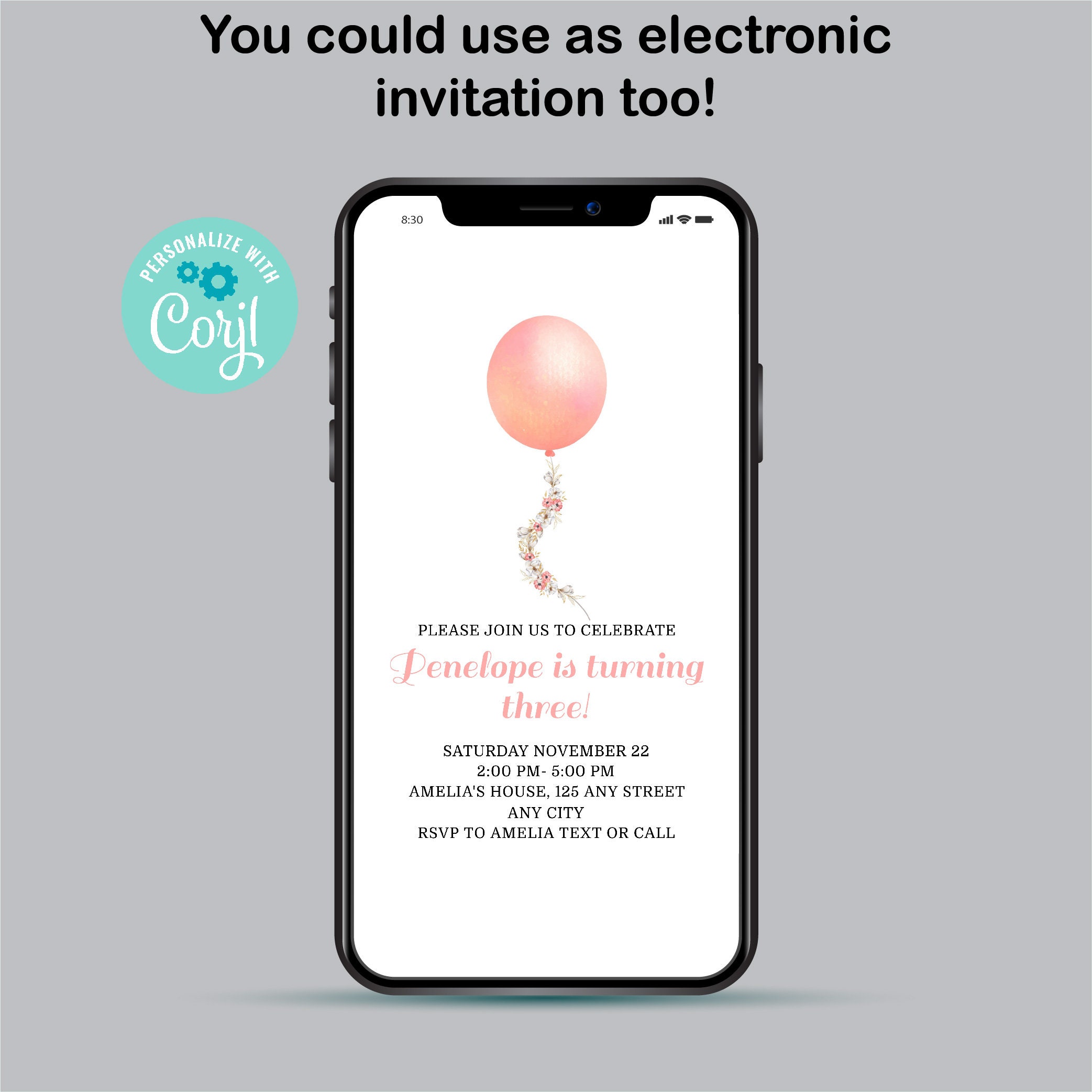 Editable Printable Pink Balloon With Flowers Birthday Party - Etsy